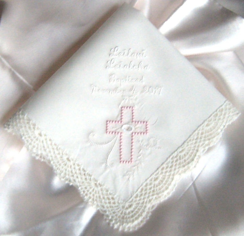 BAPTISM HANDKERCHIEF, Christening, Confirmation, Cross, Personalized ...