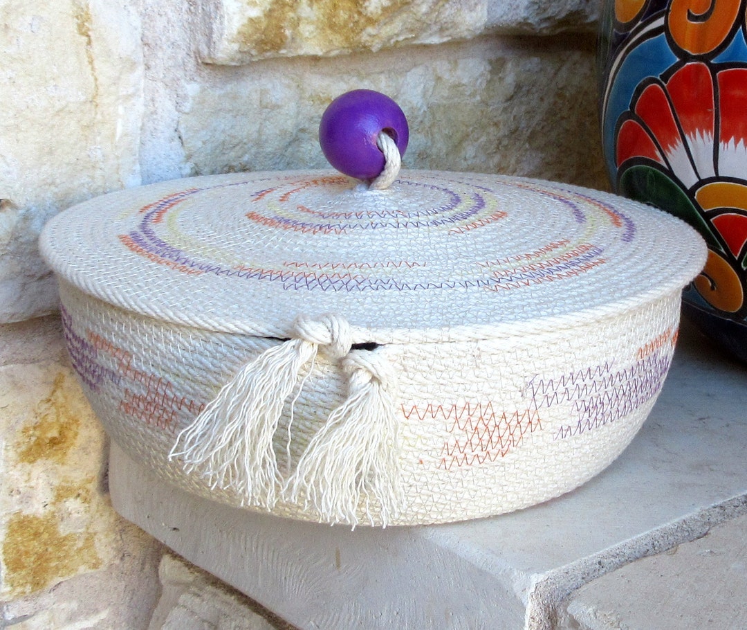 TORTILLA ROPE BOWL With Lid All Cotton Rope & Thread Hand - Etsy