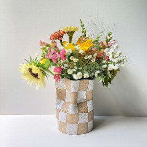 Ceramic Checkered Container / Ceramic Checker Wide Vase With Speckled ...