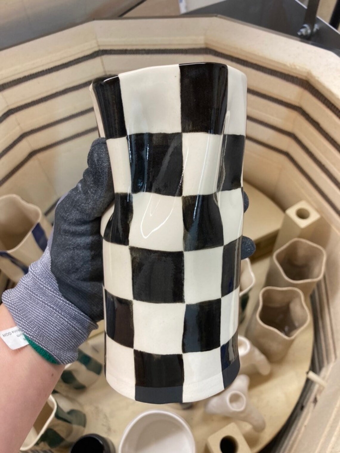 Green Ceramic Checkered Vase - Etsy
