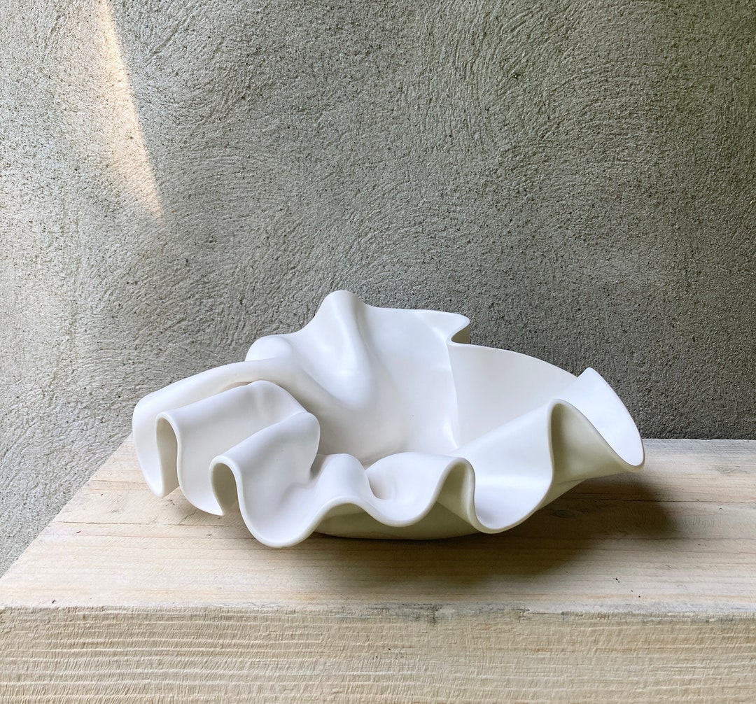 One of a Kind Ceramic Wavy Bowl Satin White Statement Piece Ceramic ...