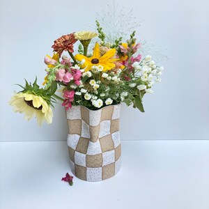 Ceramic Checkered Container / Ceramic Checker Wide Vase With Speckled ...