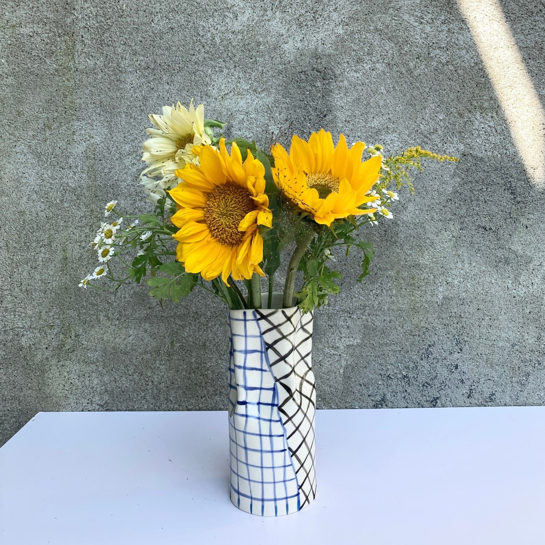 Ceramic Grid Paper Bag Vase - Etsy