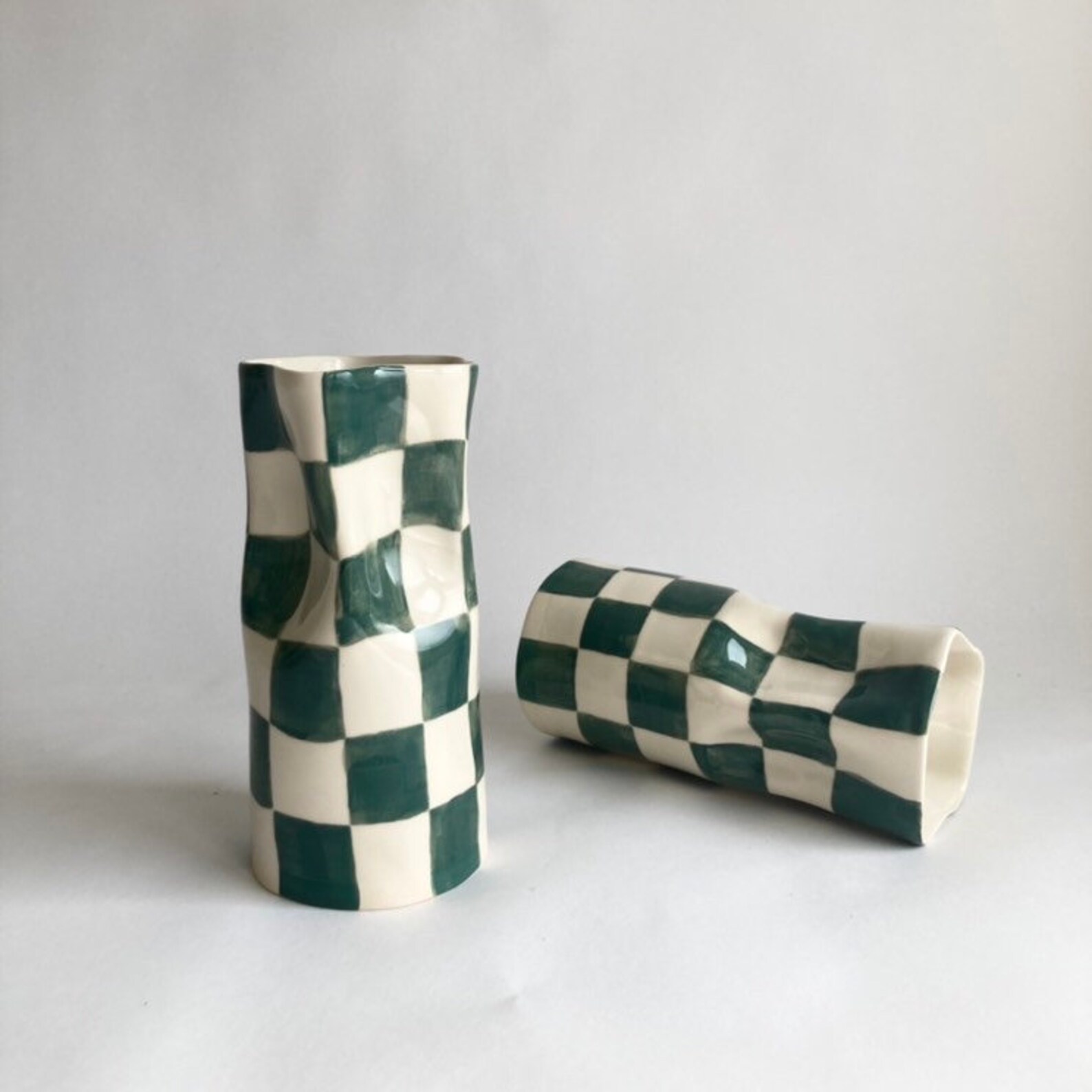 Green Ceramic Checkered Vase - Etsy