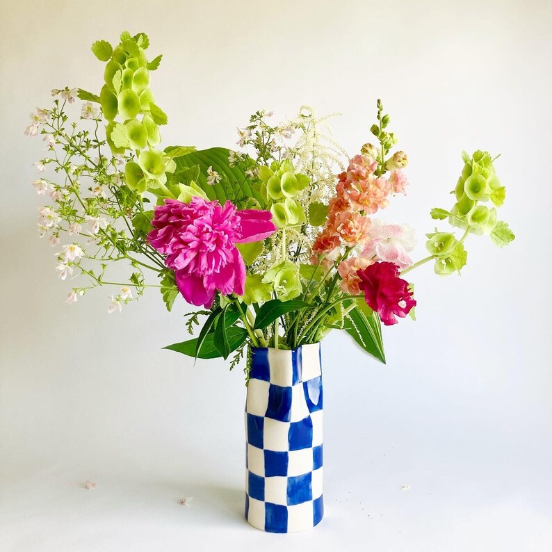 READY TO SHIP Ceramic Checkered Vase - Etsy