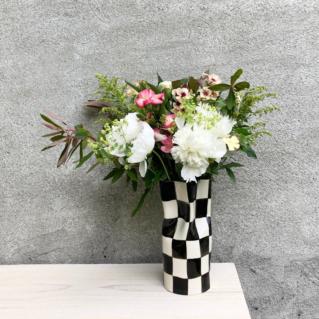 READY TO SHIP Ceramic Checkered Vase - Etsy