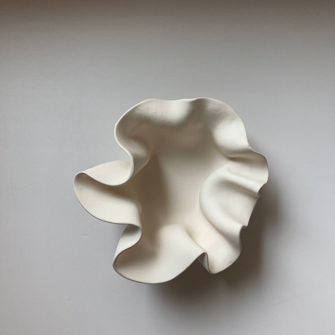 Ceramic Cream Color Wavy Bowl Statement Piece Ceramic Home Decor Small ...
