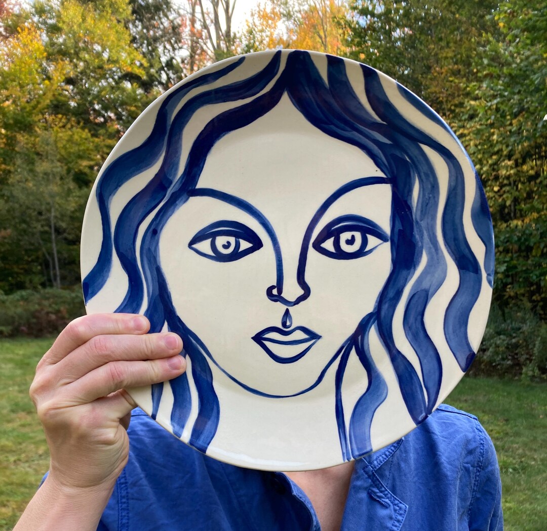 Wall Plate Ceramics Dinner Plate Blue and White Face Ceramic Plate ...