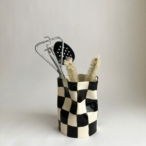 Ceramic Checkered Container / Ceramic Checker Wide Vase - Etsy