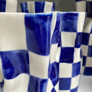 Handmade Ceramic Vase With Blue Checkers - Etsy
