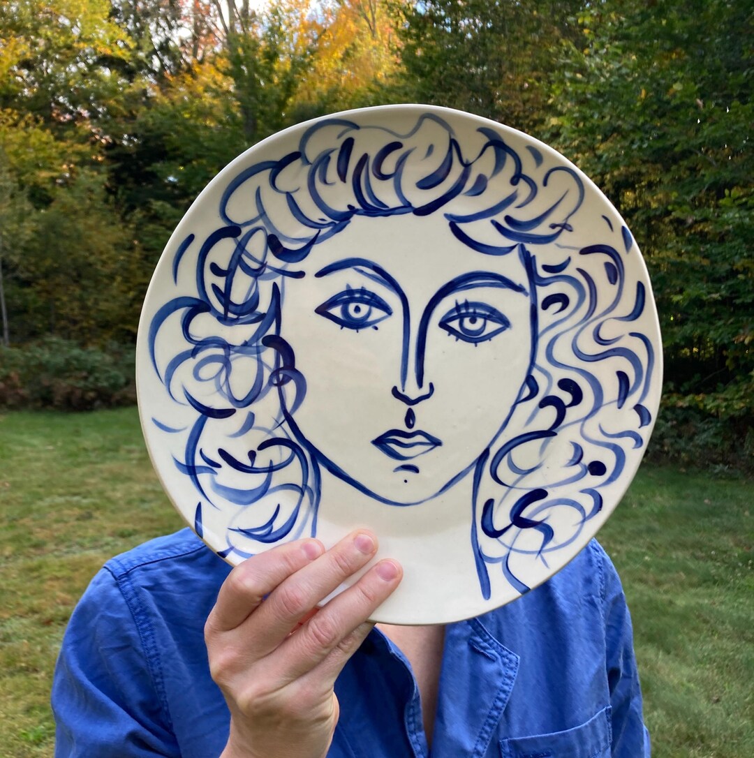 Wall Plate Ceramics Dinner Plate Blue and White Face Ceramic Plate ...