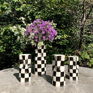 Handmade Checkered Ceramic Vase, Black and White Checker Vase - Etsy