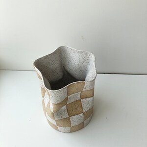 Ceramic Checkered Container / Ceramic Checker Wide Vase With Speckled ...