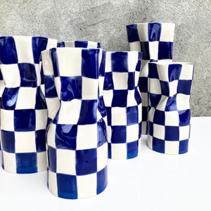 Handmade Ceramic Vase With Blue Checkers - Etsy