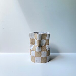 Ceramic Checkered Container / Ceramic Checker Wide Vase With Speckled ...