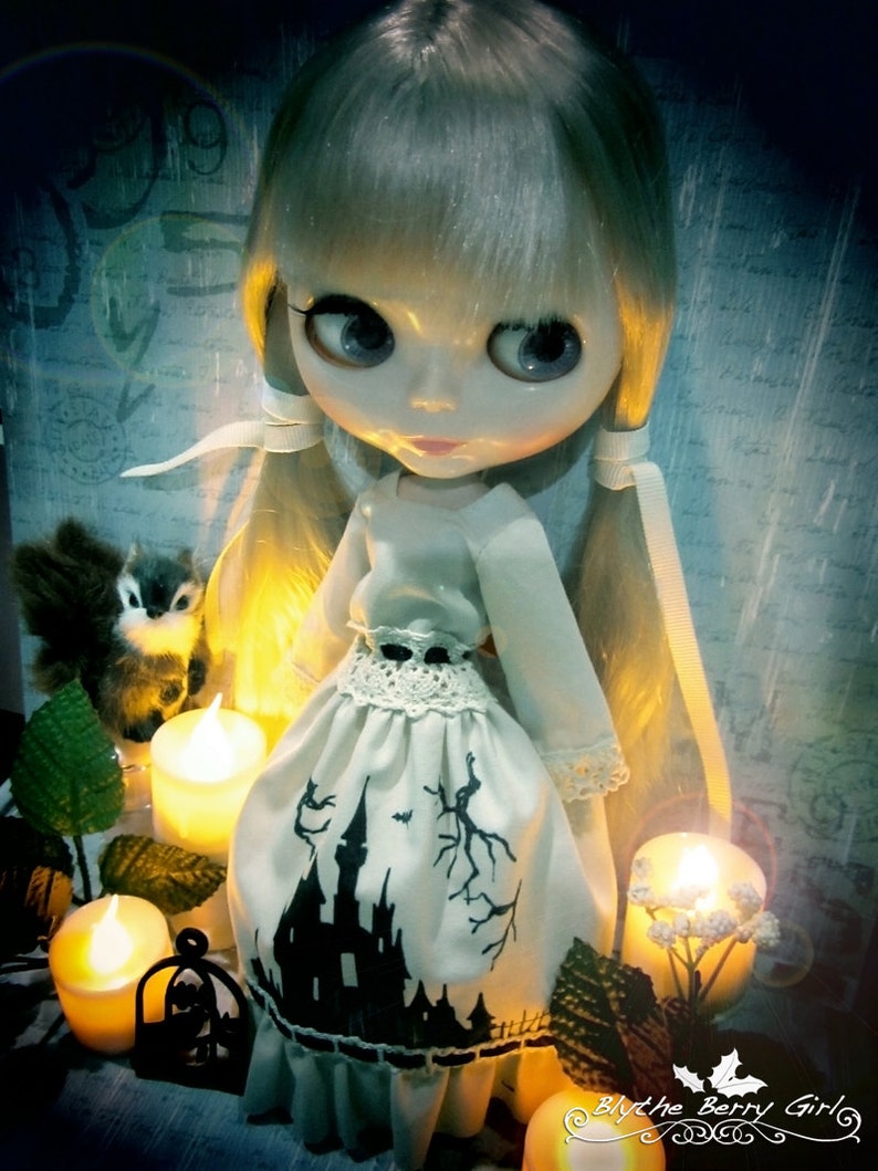 Gothic Fairy Tale Castle HAND PAINTED Vintage Dress for Blythe Licca - Etsy