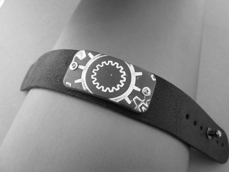 Black Gear Bracelet Unisex Black Leather Bracelet Industrial | Etsy