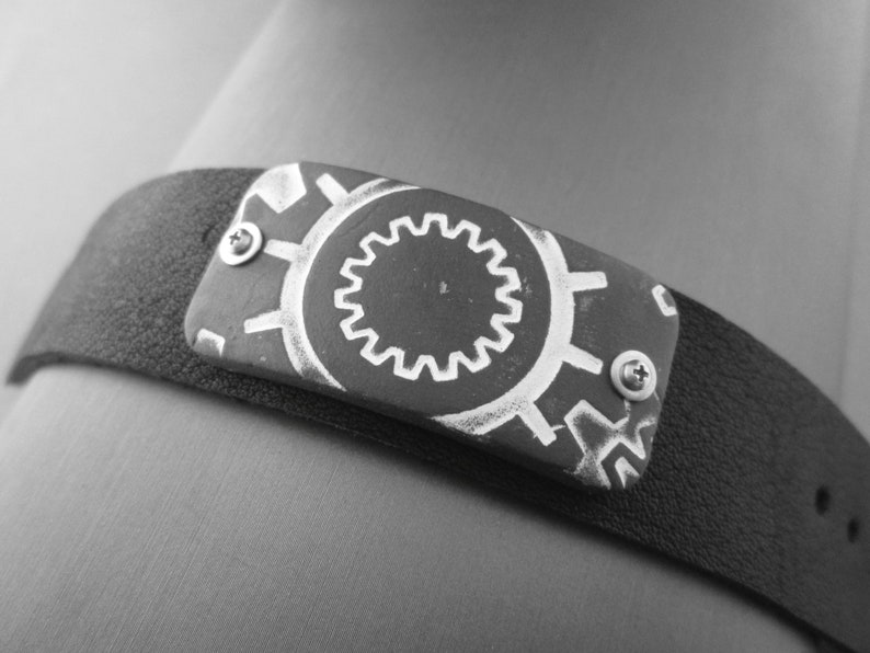 Black Gear Bracelet Unisex Black Leather Bracelet Industrial | Etsy