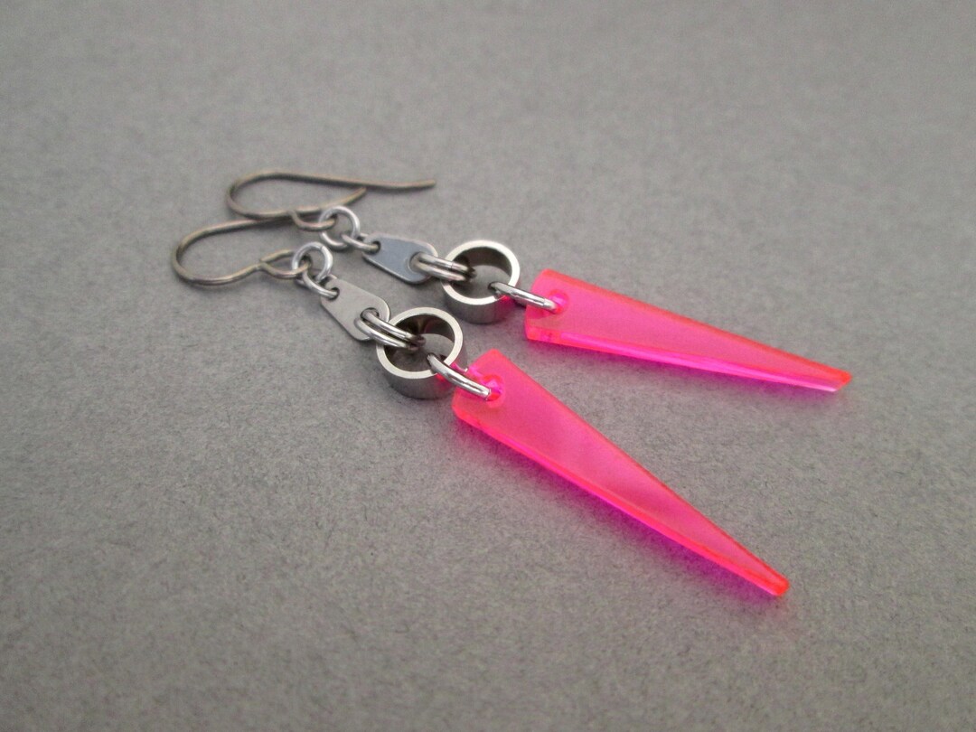 Transparent Neon Pink Spike Earrings, Lightweight Hypoallergenic, Rave ...
