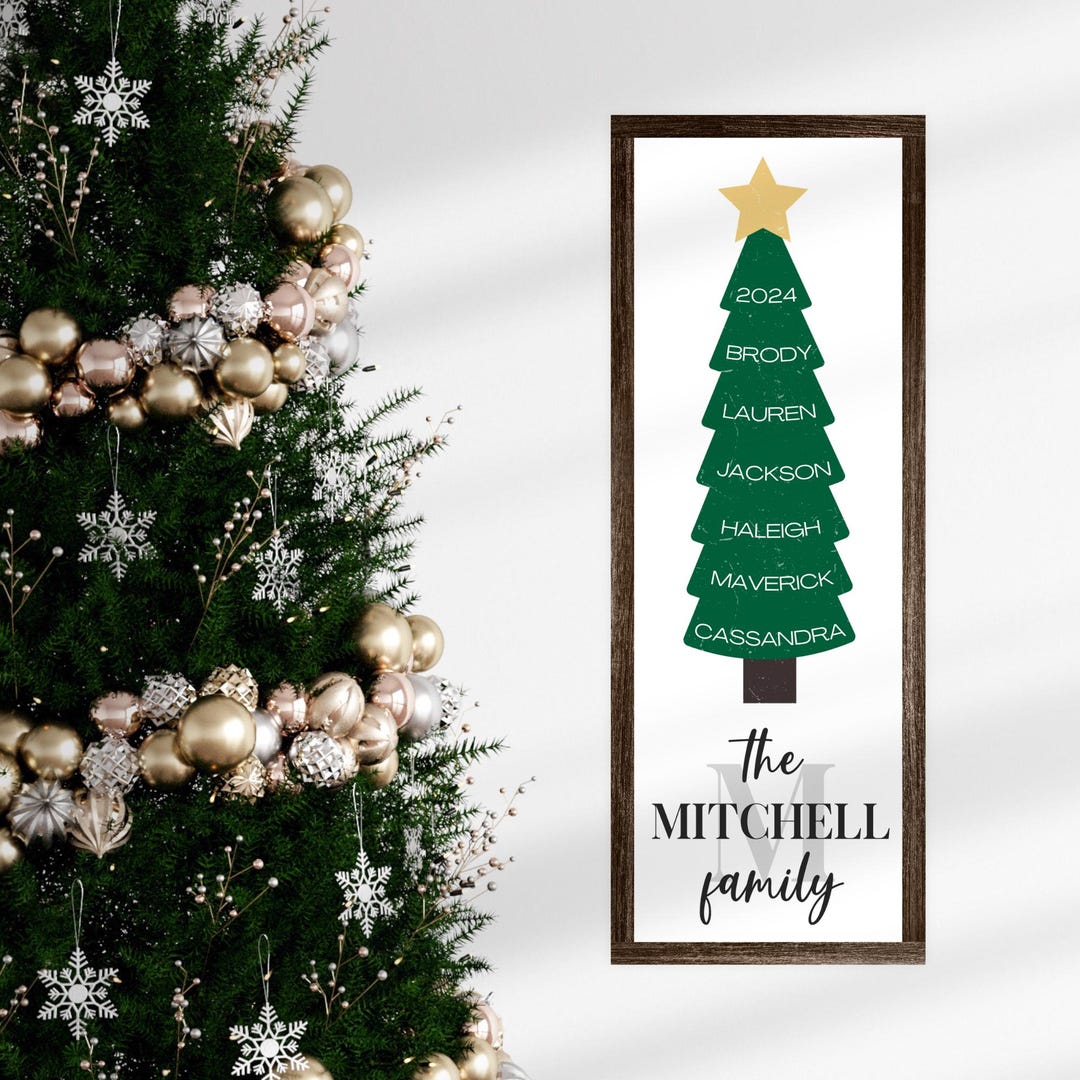 Personalized Christmas Tree With Names Sign, Christmas Tree Wood Sign ...