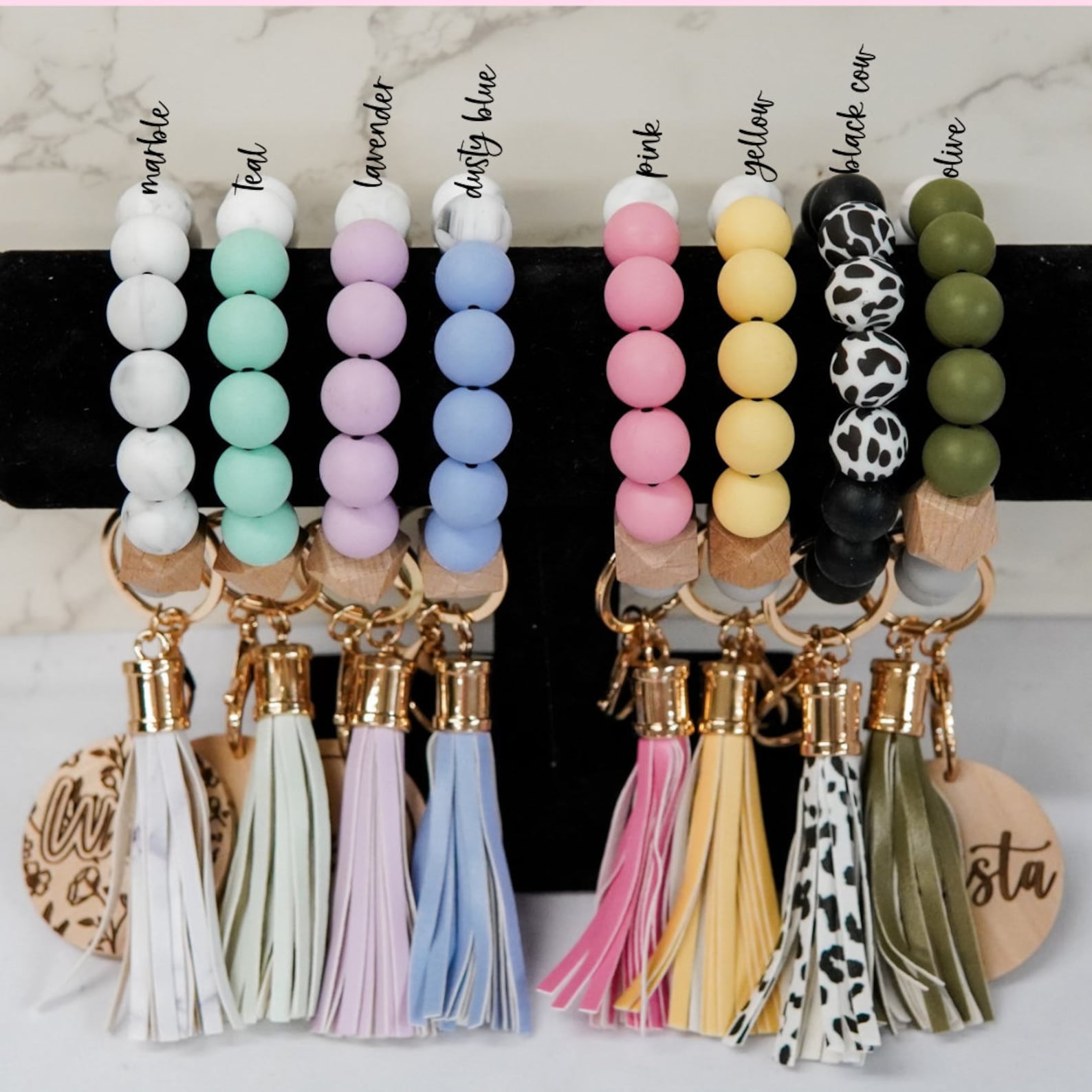 Personalized Silicone Beaded Wristlet, Bangle Key Ring, Teacher ...