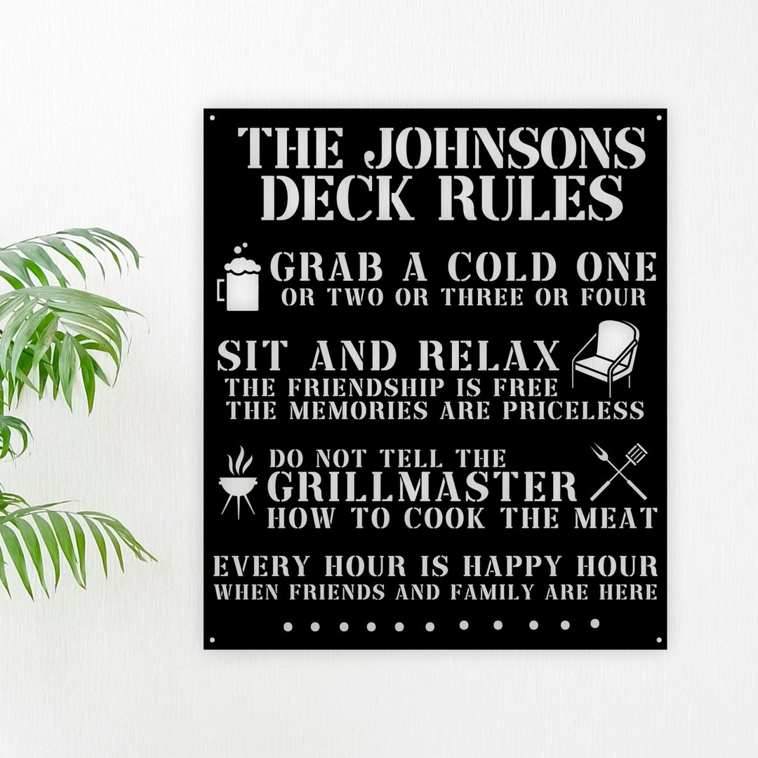 Personalized Deck Rules Metal Sign, Outdoor Party Sign Decor, Custom ...