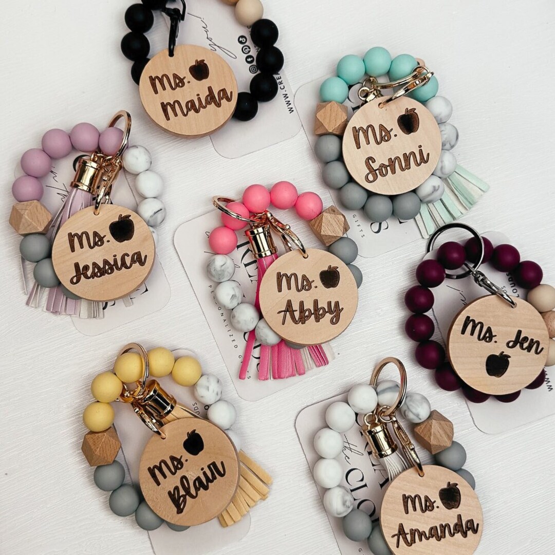 Personalized Silicone Beaded Wristlet, Bangle Key Ring, Teacher ...