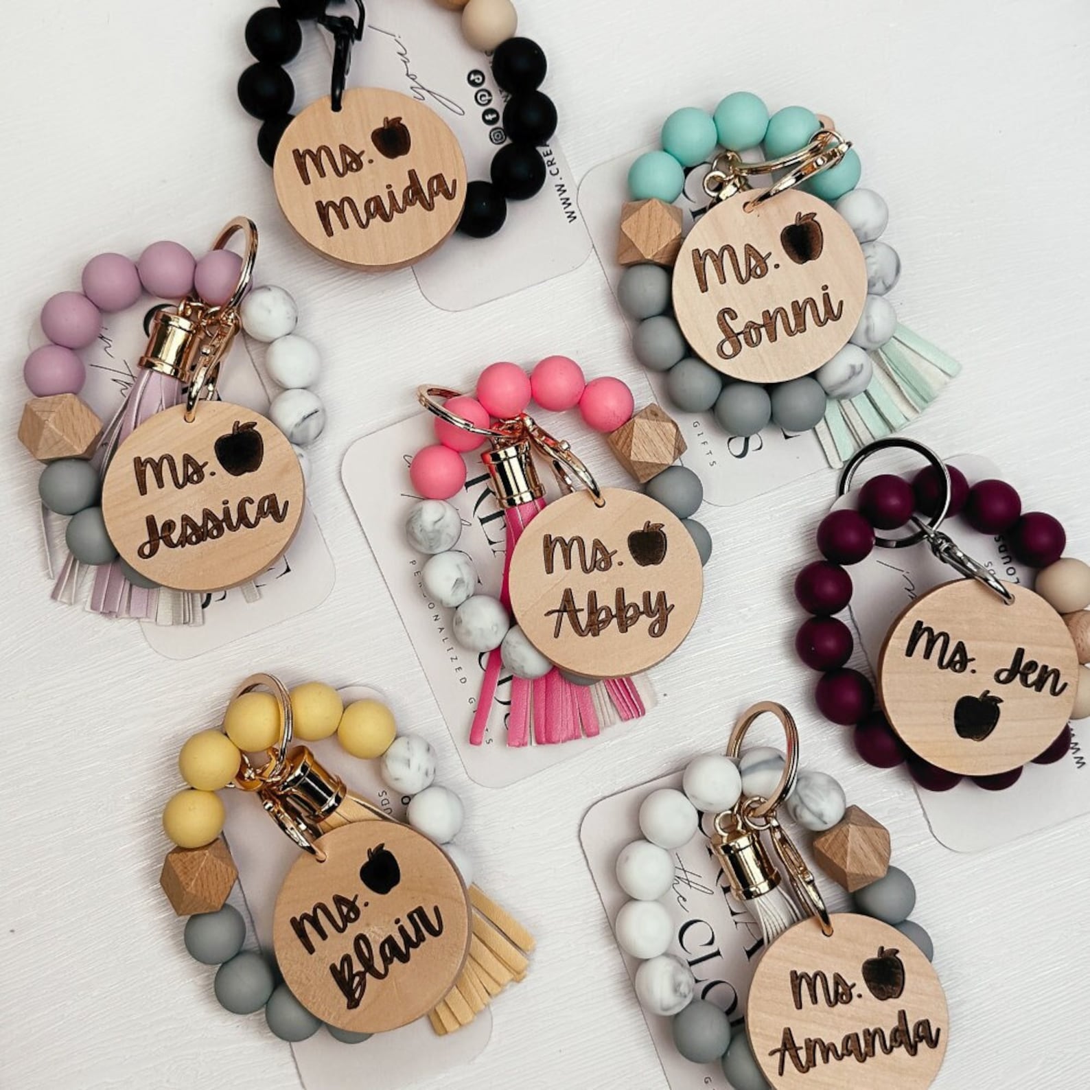 Personalized Silicone Beaded Wristlet, Bangle Key Ring, Teacher ...