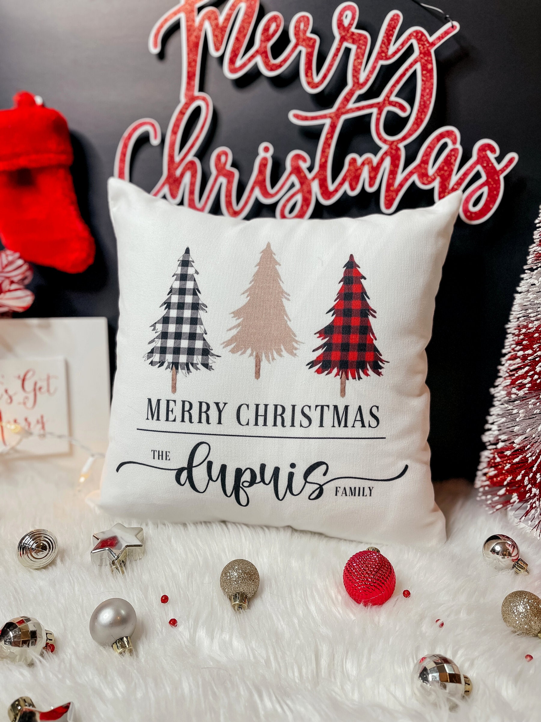 Personalized Christmas Pillow, Family Name Christmas Decor, Christmas ...