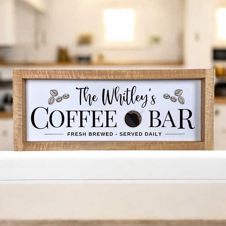 Personalized Coffee Bar Sign for Kitchen, Framed Wood Sign, Custom ...