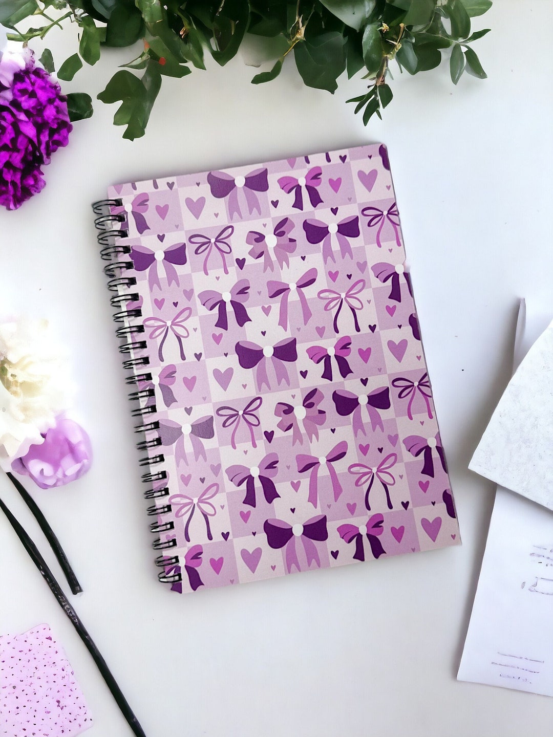 Purple Bow Spiral Notebook, Soft Cover Journal, Diary, Gifts for Women ...