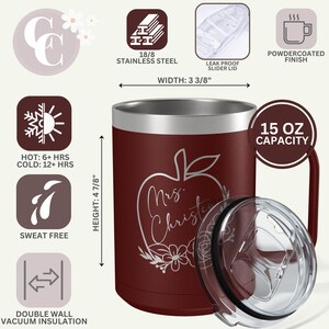 Personalized Teacher Coffee Mug, Travel Mug, Floral Apple With Teacher ...