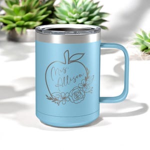Personalized Teacher Coffee Mug, Travel Mug, Floral Apple With Teacher ...