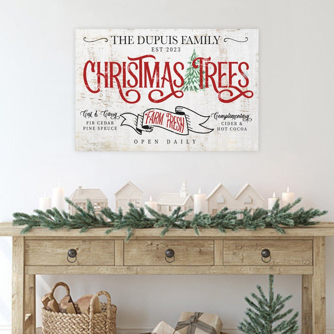 Personalized Christmas Tree Sign, Vintage Rustic Modern Farmhouse Wall ...