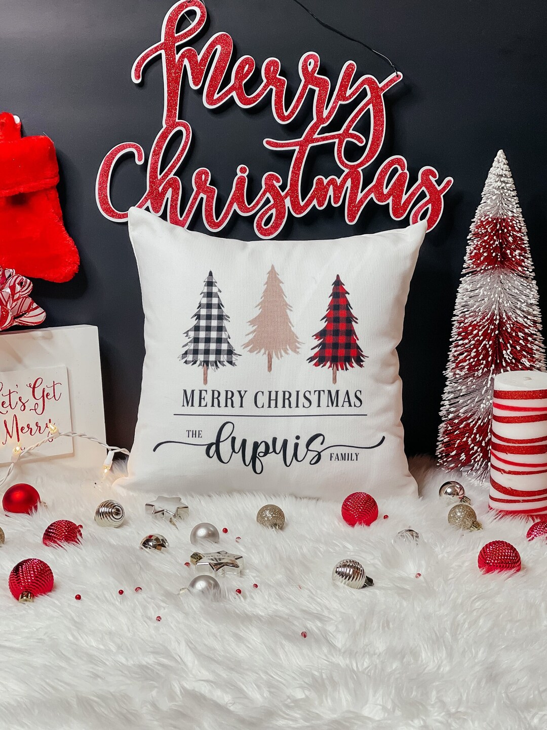 Personalized Christmas Pillow, Family Name Christmas Decor, Christmas ...
