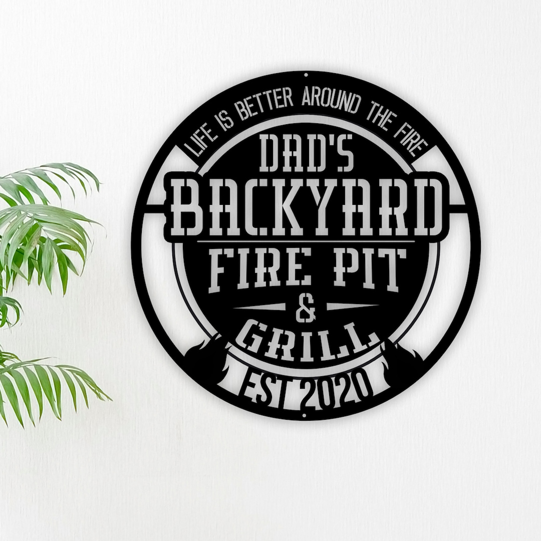 Personalized Fire Pit Metal Sign, Backyard Fire Pit and Grill Sign ...