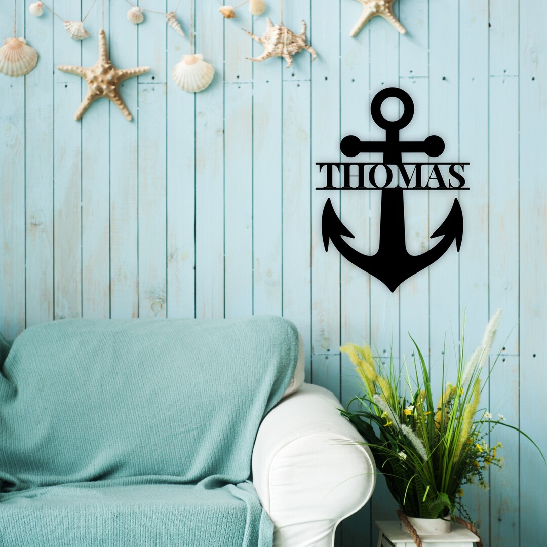 Metal Name Anchor Sign, Nautical Decor, Anchor Door Hanger, US Navy ...