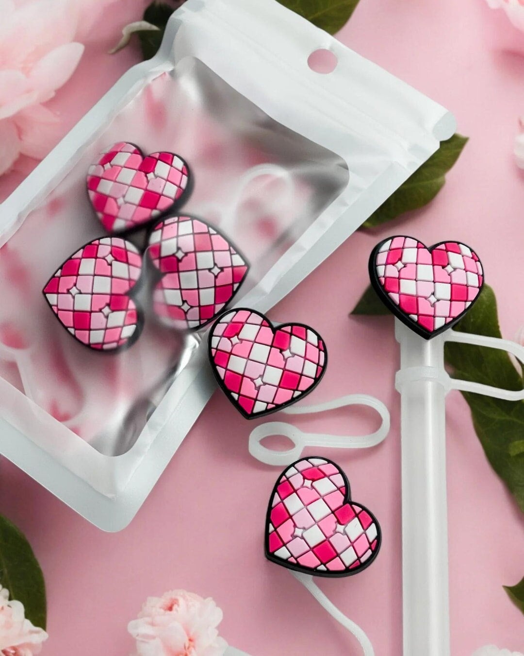 Pink Heart Disco Ball Straw Topper Cover, Stanley Straw Covers, 10 MM ...
