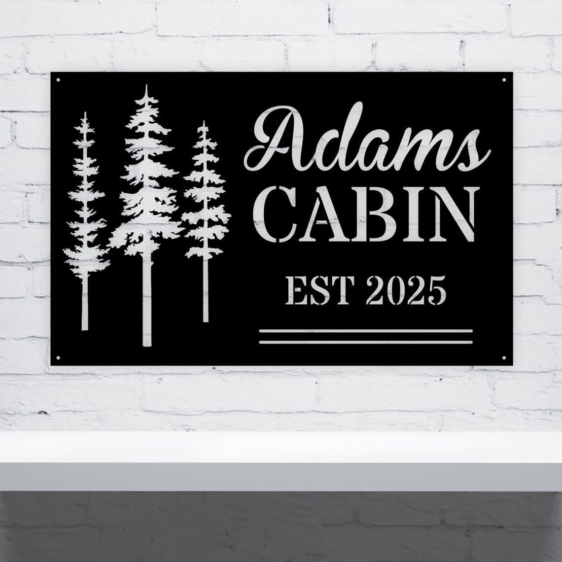Personalized Metal Cabin Name Sign, Pine Tree Custom Metal Sign, Cabin ...