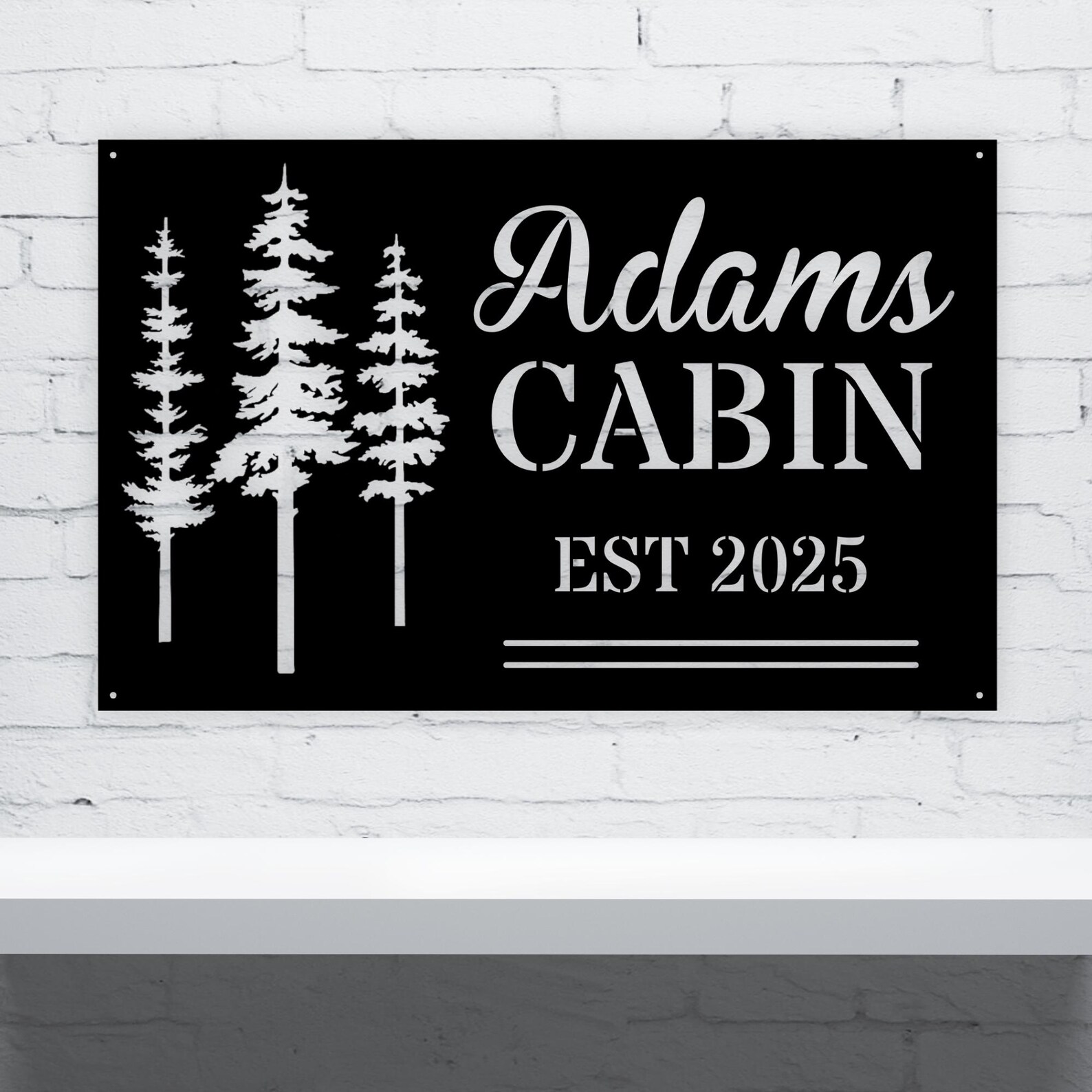 Personalized Metal Cabin Name Sign, Pine Tree Custom Metal Sign, Cabin ...