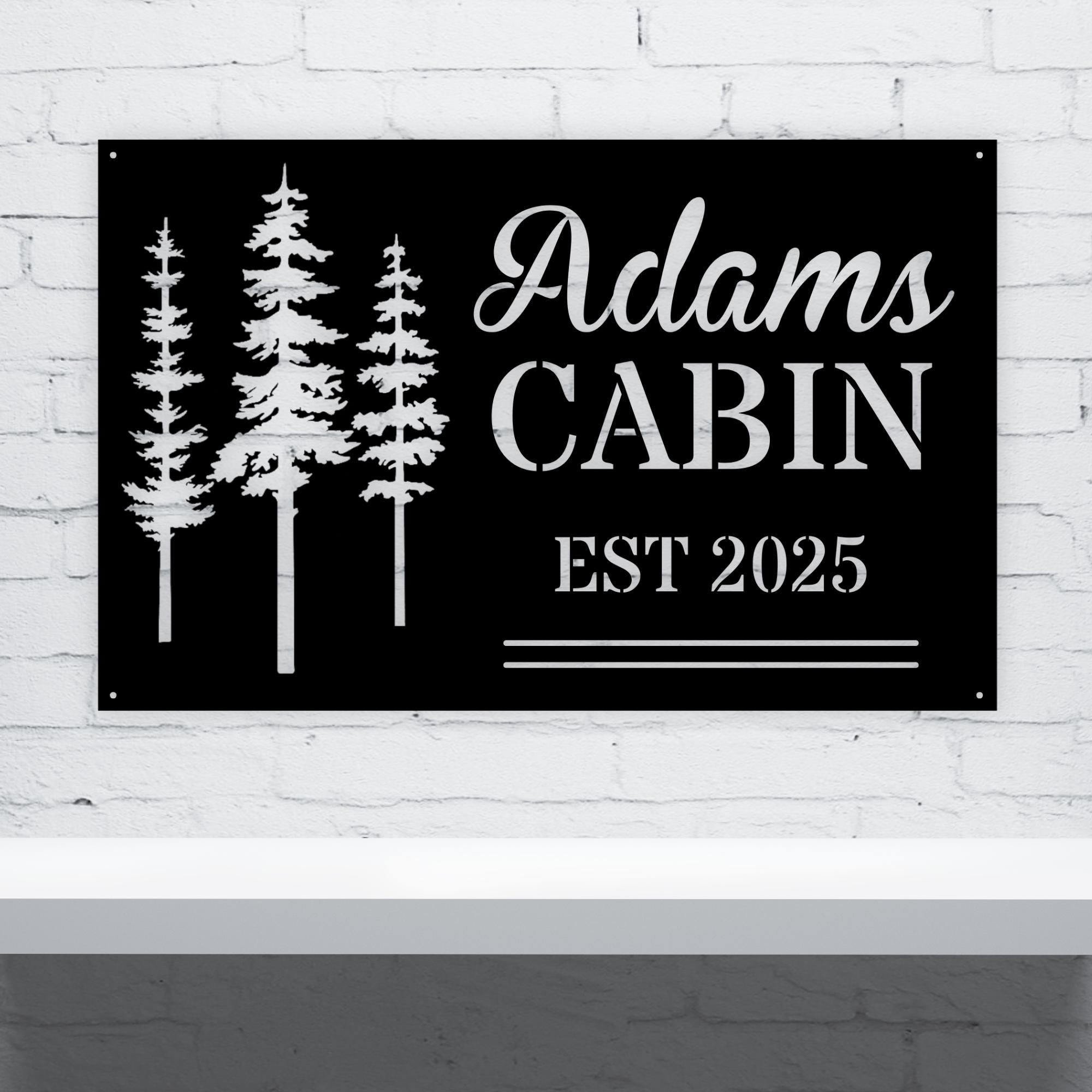 Personalized Metal Cabin Name Sign, Pine Tree Custom Metal Sign, Cabin ...