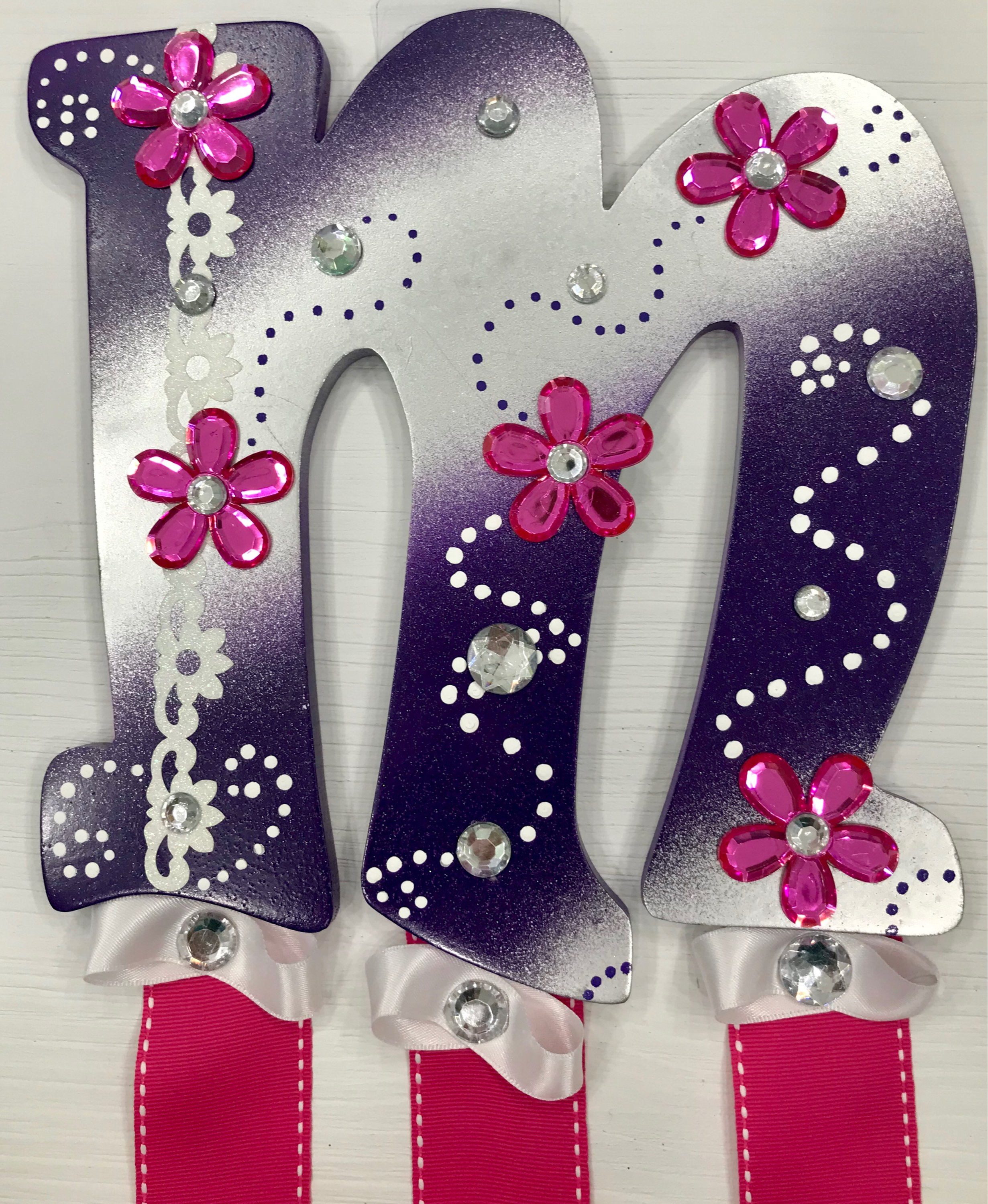 Purple letter M bow holder / free bow | Etsy