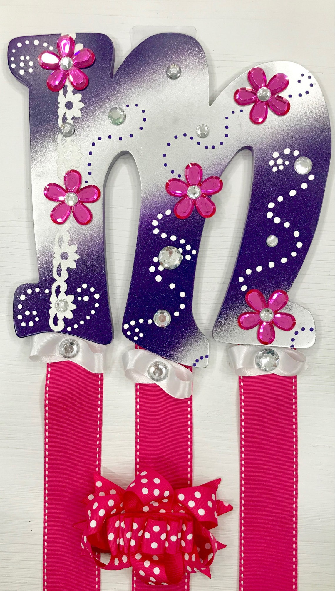 Purple letter M bow holder / free bow | Etsy