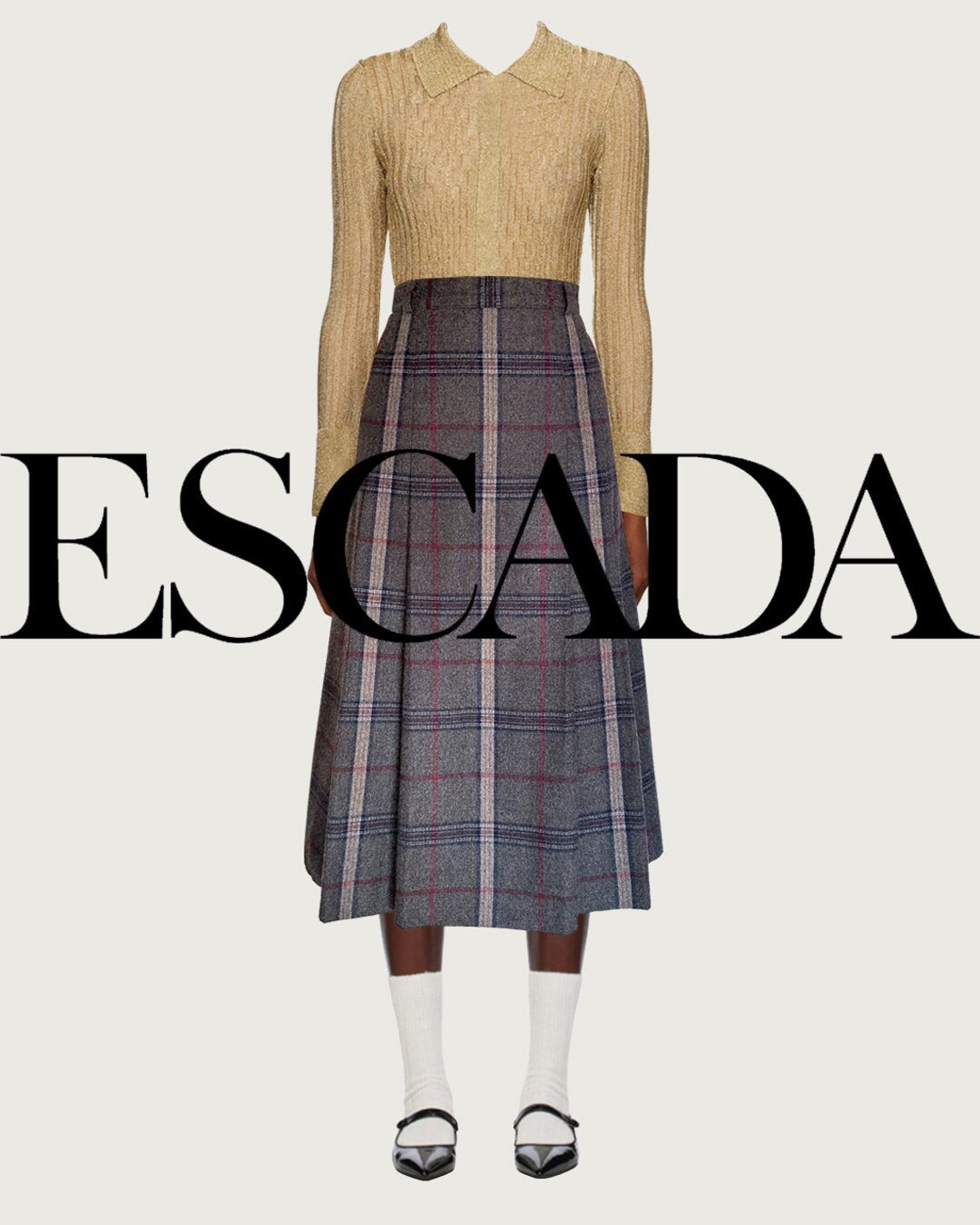 Escada Designer Vintage Pleated Check A-line Wool Skirt Grey - Etsy