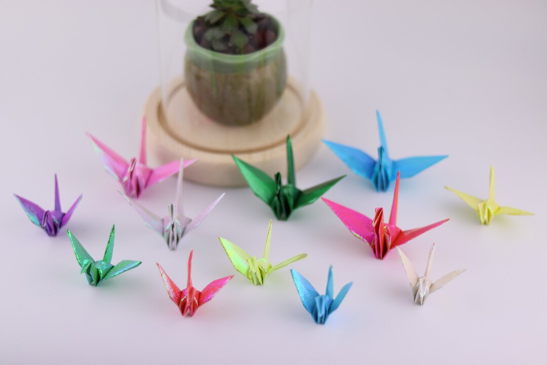 100 Origami Paper Cranes Metallic Gold Silver Bird Crane Paper Goods ...