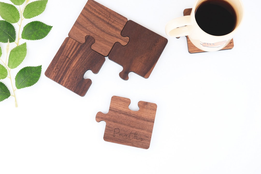 Walnut Wood Puzzle Coffee Coasters, Custom Name Laser Engraved Gift ...