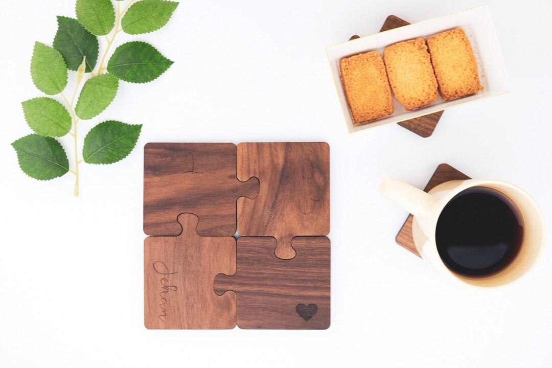 Set of 4 Puzzle Coffee Coasters, Custom Name Laser Engraved Gift ...