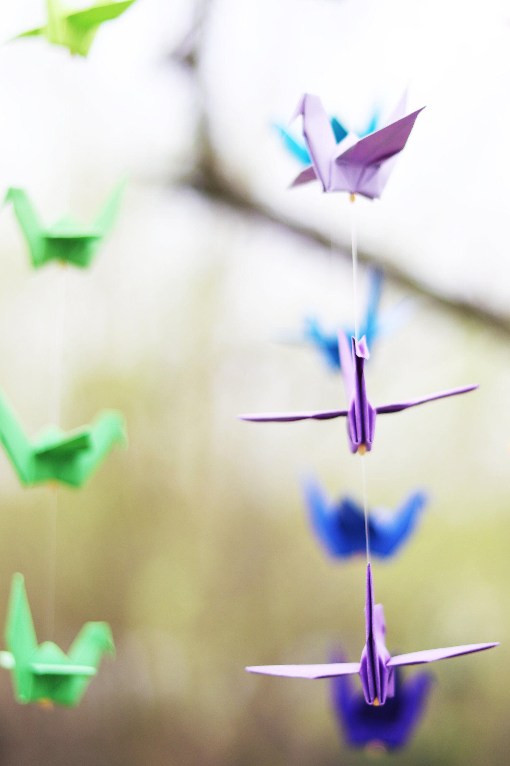 100 Cranes-10 Strands/10 Cranes Each Blue Shade Origami Paper Crane ...