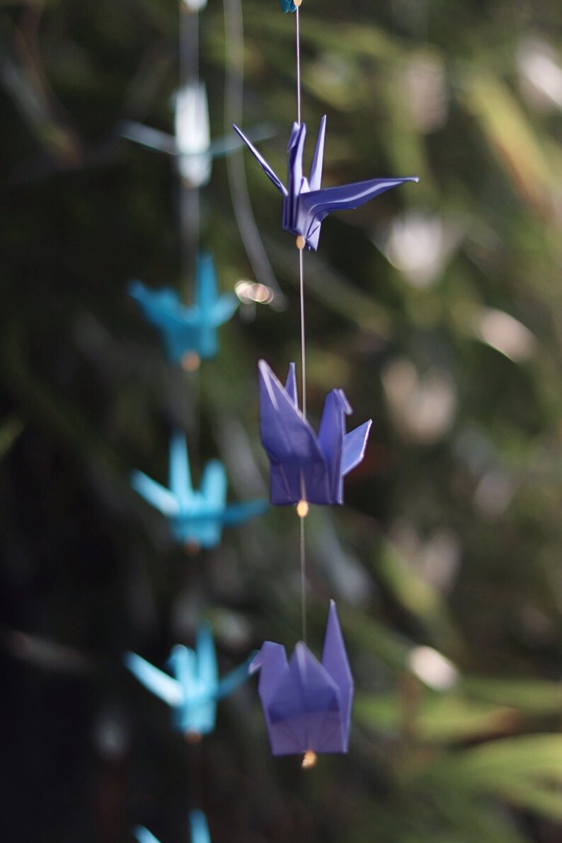 100 Cranes-10 Strands/10 Cranes Each Blue Shade Origami Paper Crane ...
