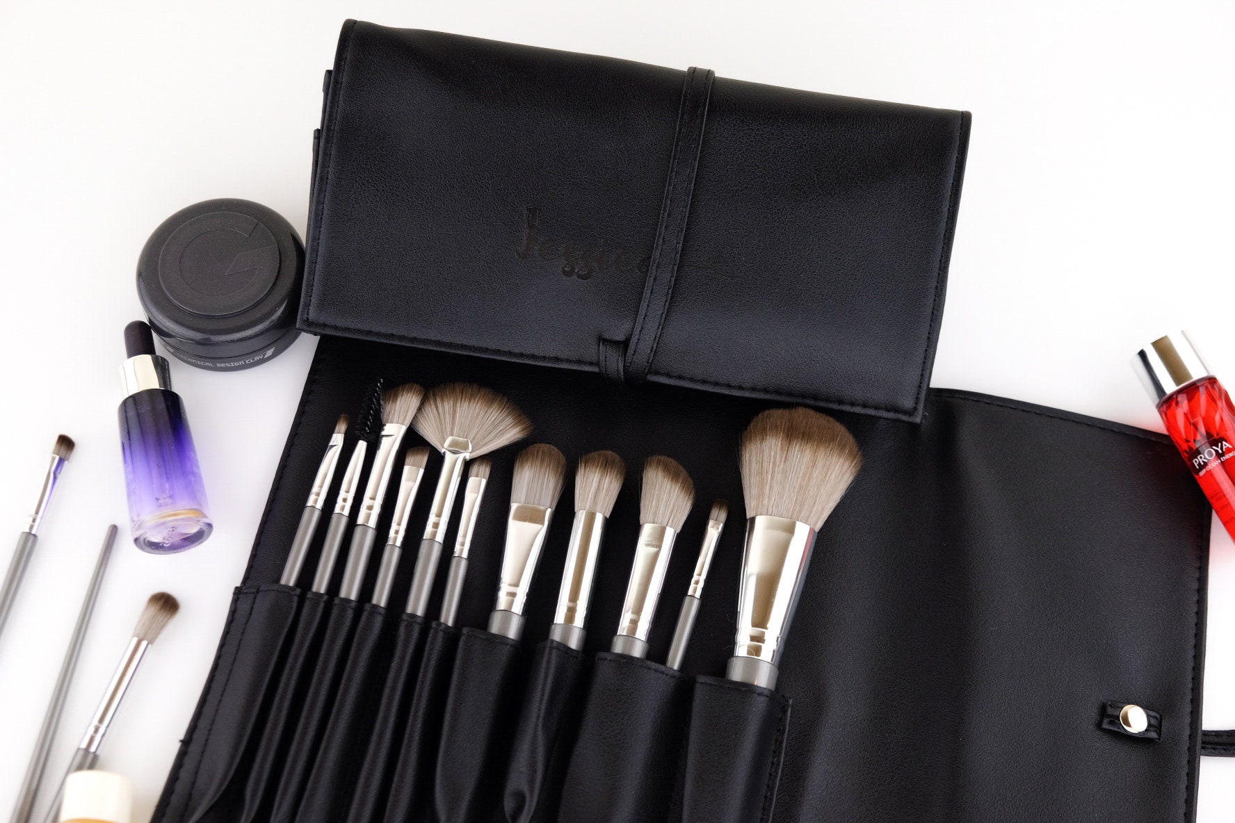 Personalized Makeup Brush Bag Roll Up, Leather Cosmetic Make up Case 10 ...